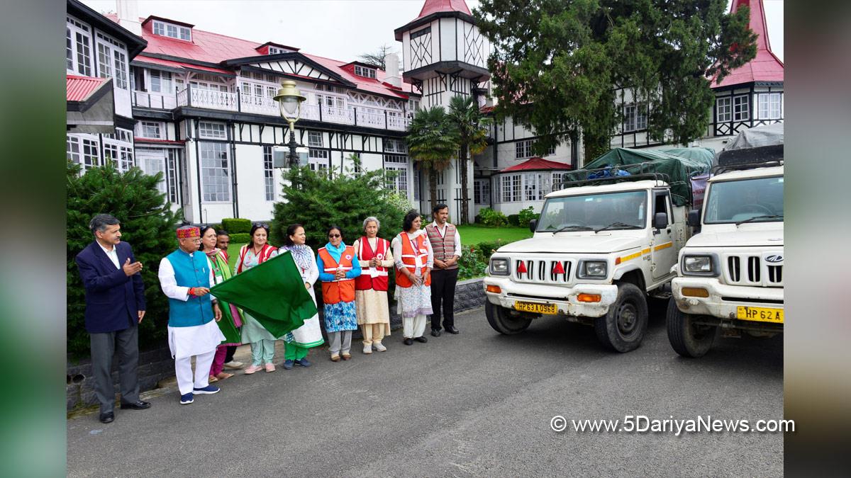 Governor Shiv Pratap Shukla flags off three vehicles of relief material